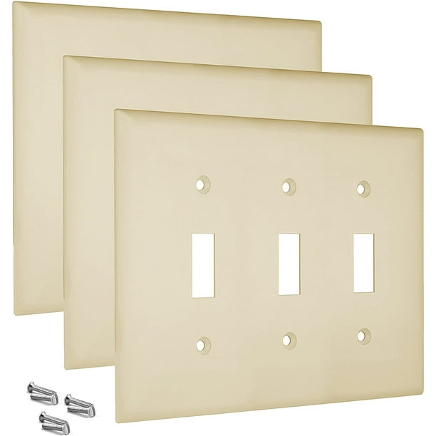 Sleeklighting 3 Pack Plastic Ivory Look Outlet Covers | 3 Gang Toggle ...
