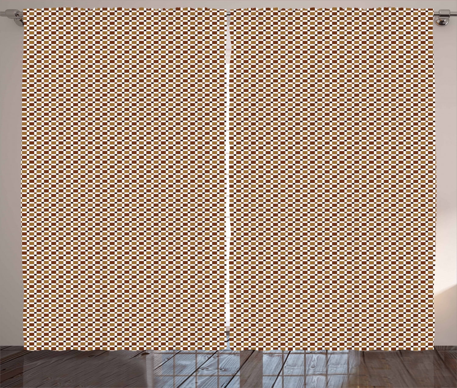 Earth Tones Curtains 2 Panels Set, Tile Mosaic of Big and Small Squares ...