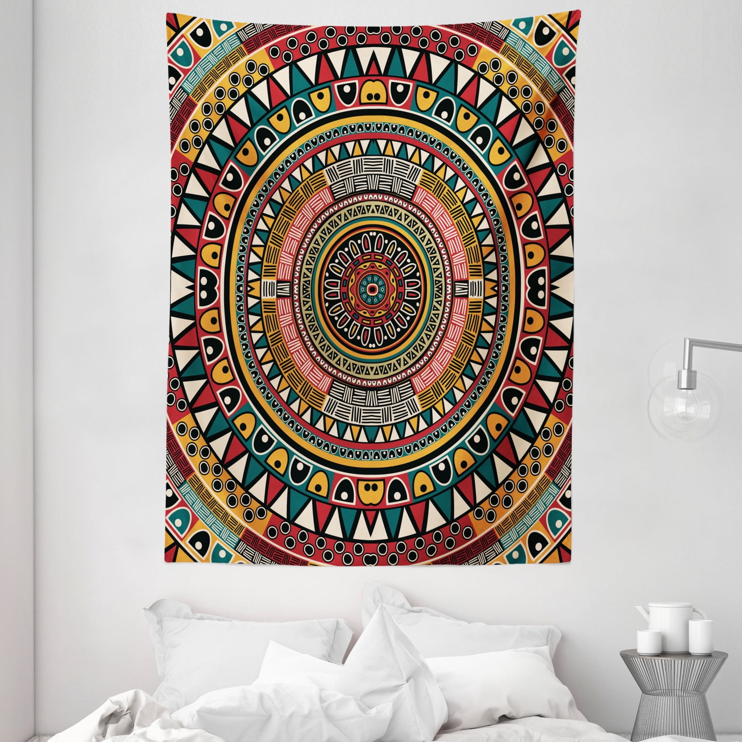 Tribal Tapestry, African Folkloric Tribe Round Pattern with Ethnic ...