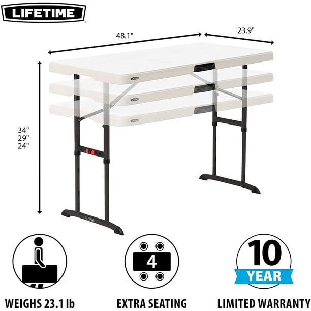 Lifetime Products 80387 4-Foot Commercial Adjustable Folding Table ...