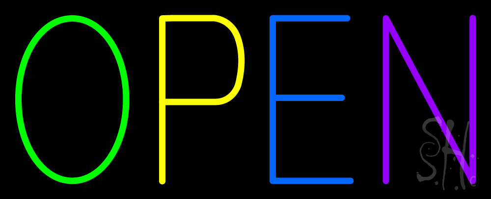 Open Multi Colors LED Neon Sign 10 x 24 - inches, Clear Edge Cut ...