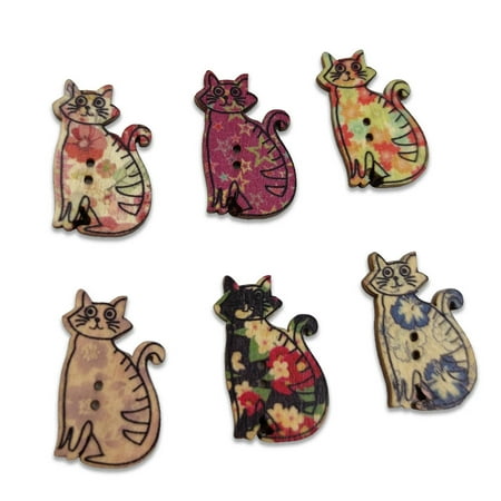 Goriertaly 50 Pieces Wooden Buttons Vintage Style 2 Holes Cat Button ...