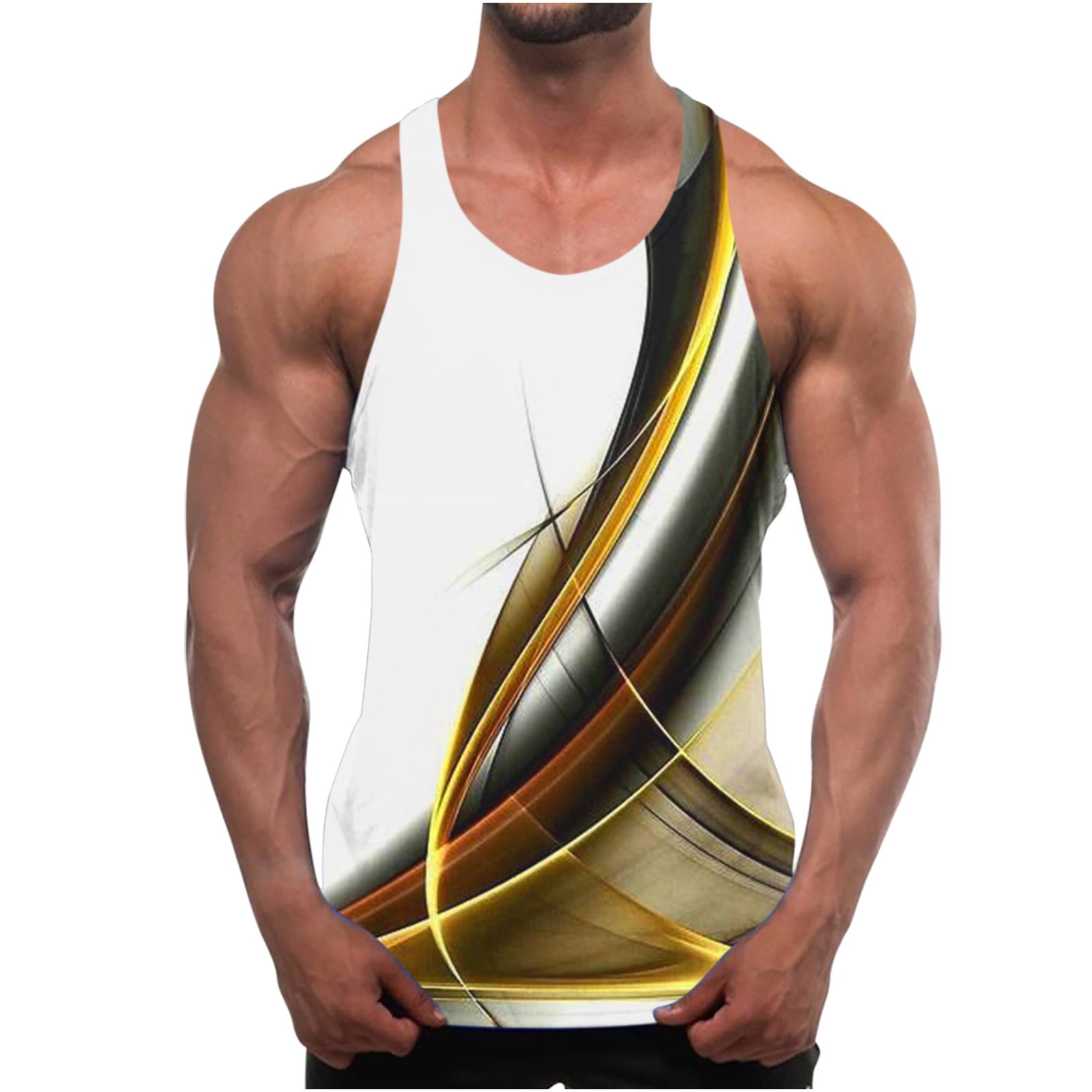 Mens Tank Top Beach Tank Tops Gym Workout Shirt Y-Back Sleeveless ...