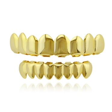 Saintda Real Mouth Diamond Tooth Grillz Set, Top & Bottom, Silver, AAA ...