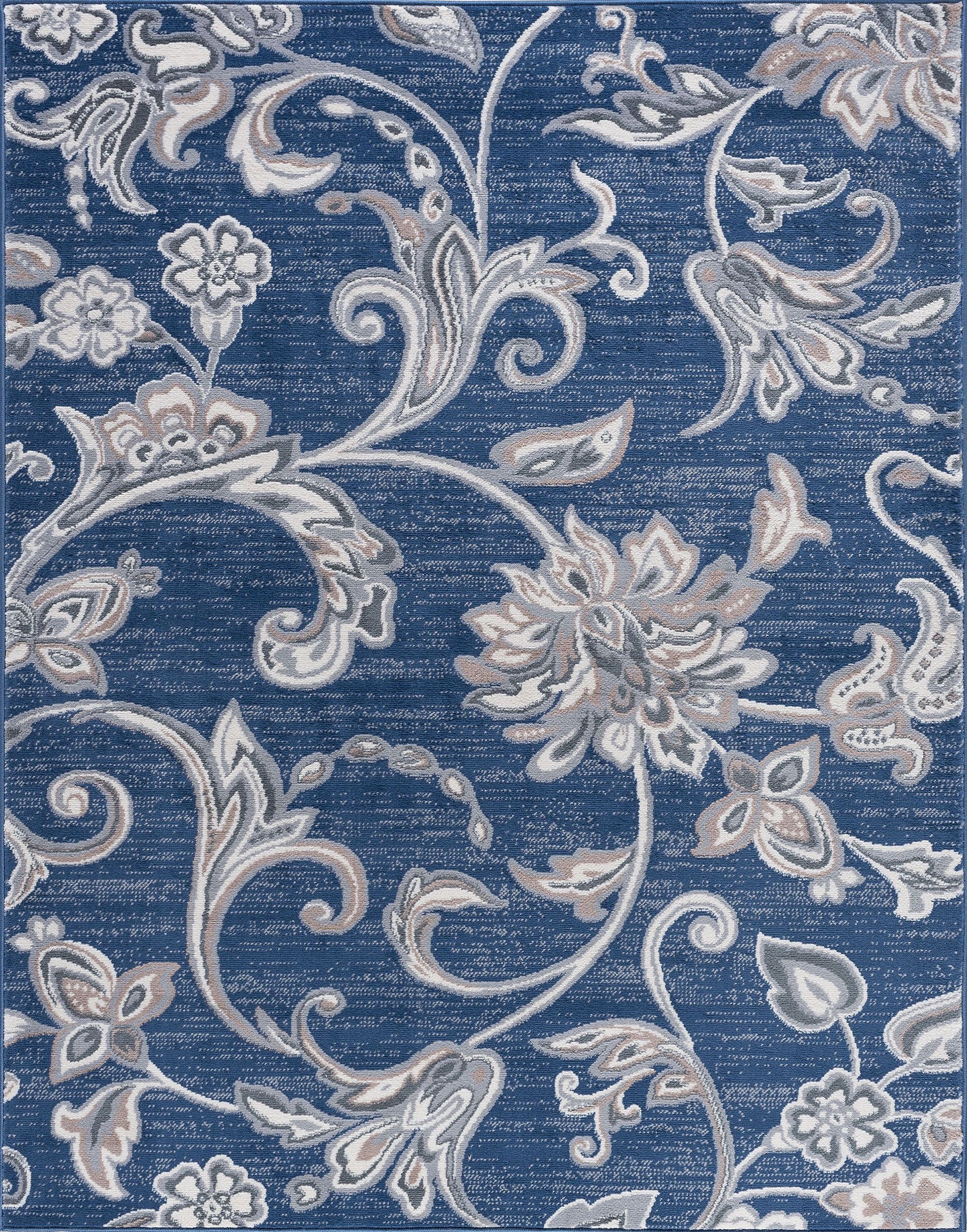Transitional 8x10 Area Rug (7'10'' x 10'3'') Floral Navy, Cream Living ...