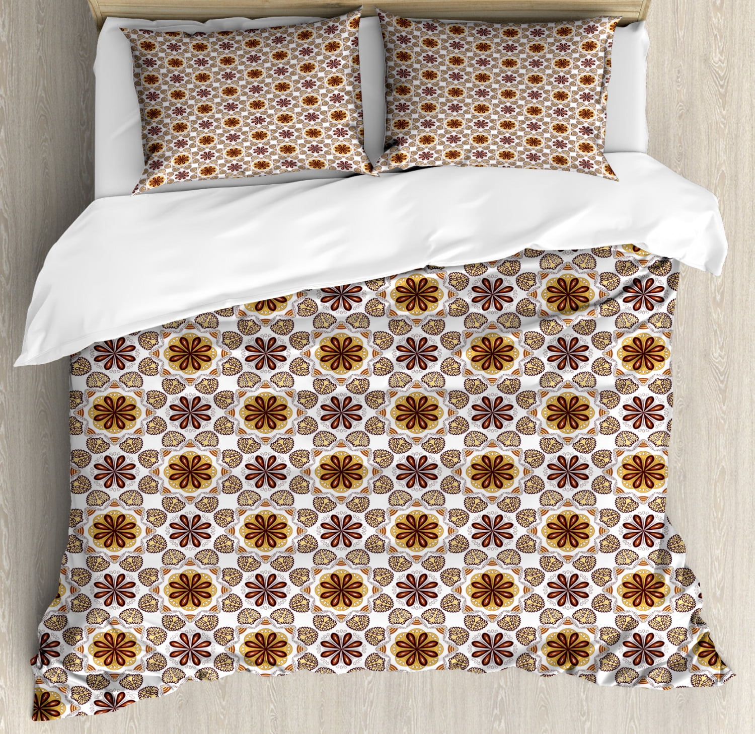 Traditional Queen Size Duvet Cover Set, Middle East Floral Boho ...