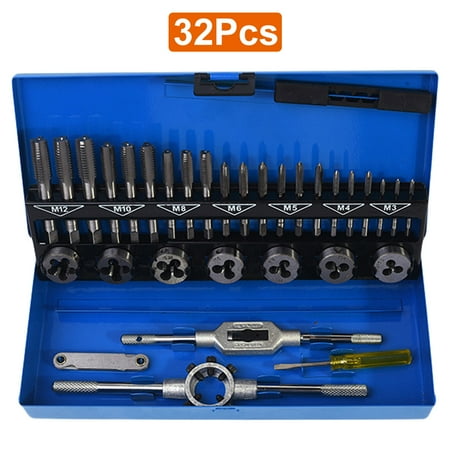 32Pcs/Set M3-M12 Bearing Steel Thread Screw Tap Die Metric Hand Tapping ...