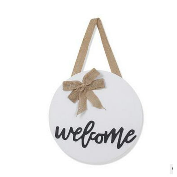 Puloru Round Wooden Hanging Sign with Bow Hello / Welcome Print Rustic ...