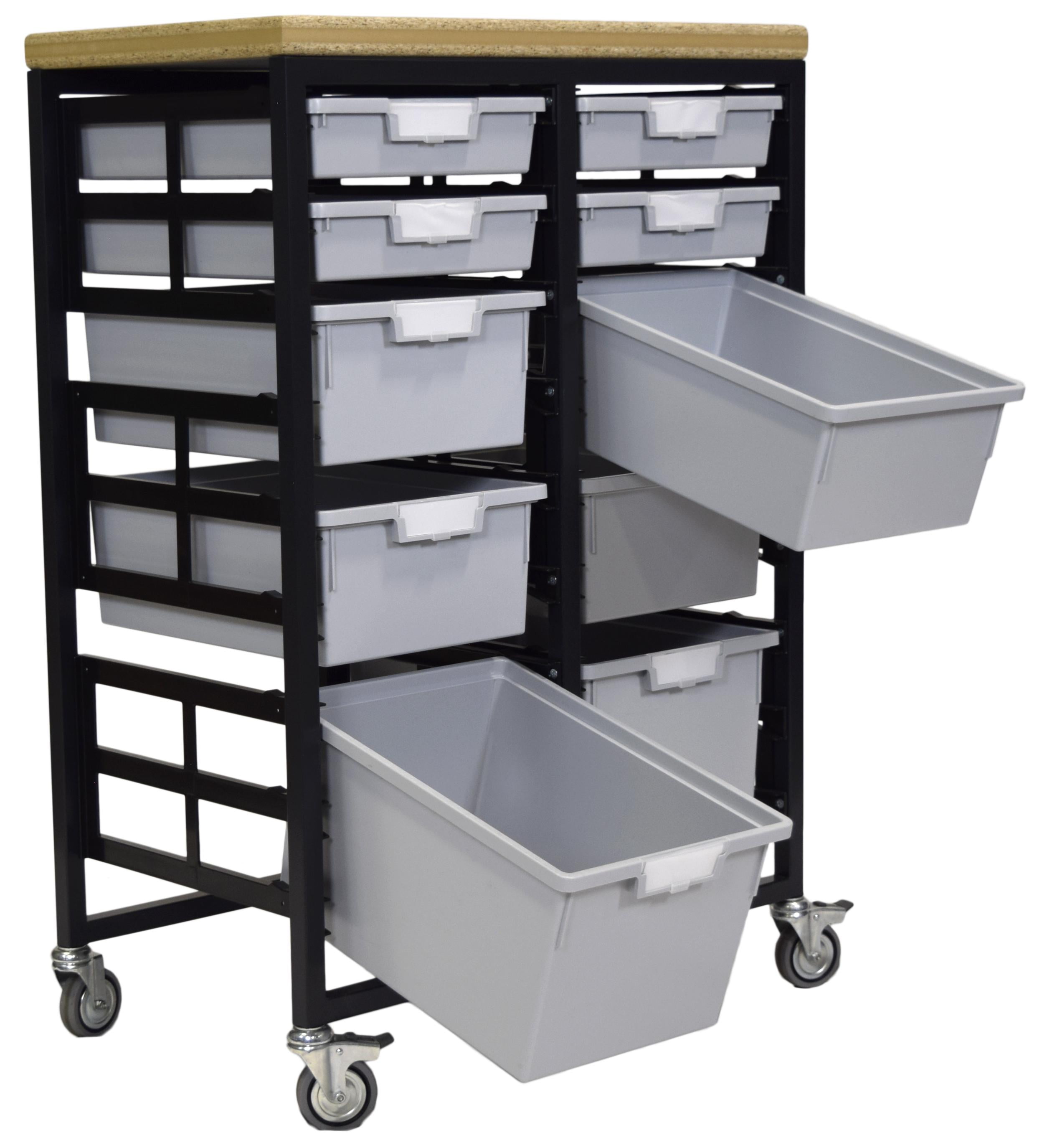 Mobile Workbench Storage Station w/Wood Top -10 StorSystem Trays-Grey ...