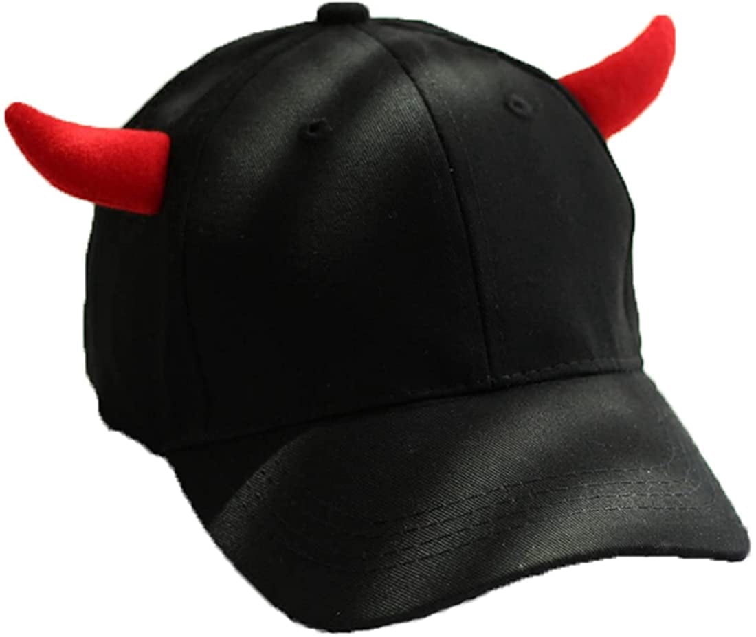 Red Devil Horns Baseball Hat Halloween Cosplay Peaked Cap Sun Hat Black ...