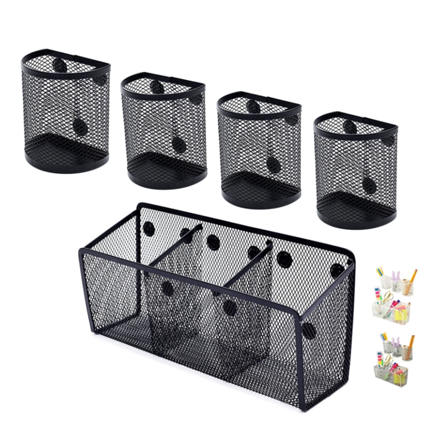 Torubia 5 Pack Magnetic Pencil Holder, Black 3 Slot Strong Magnets Wire ...