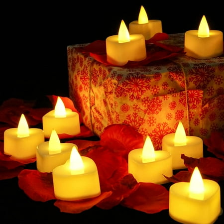 24 Pieces Led Tealight Candles,Triumph Heart Shape Led Candles Romantic ...
