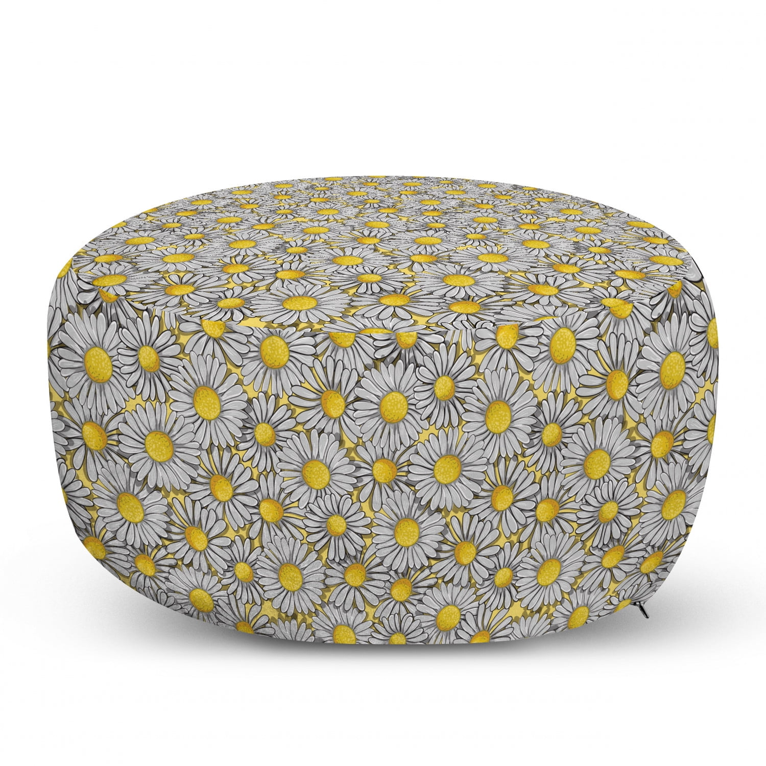 Daisy Pouf Cover with Zipper, Cluster of Chamomile Flowers Image as Overlapped Petals Gardening ...