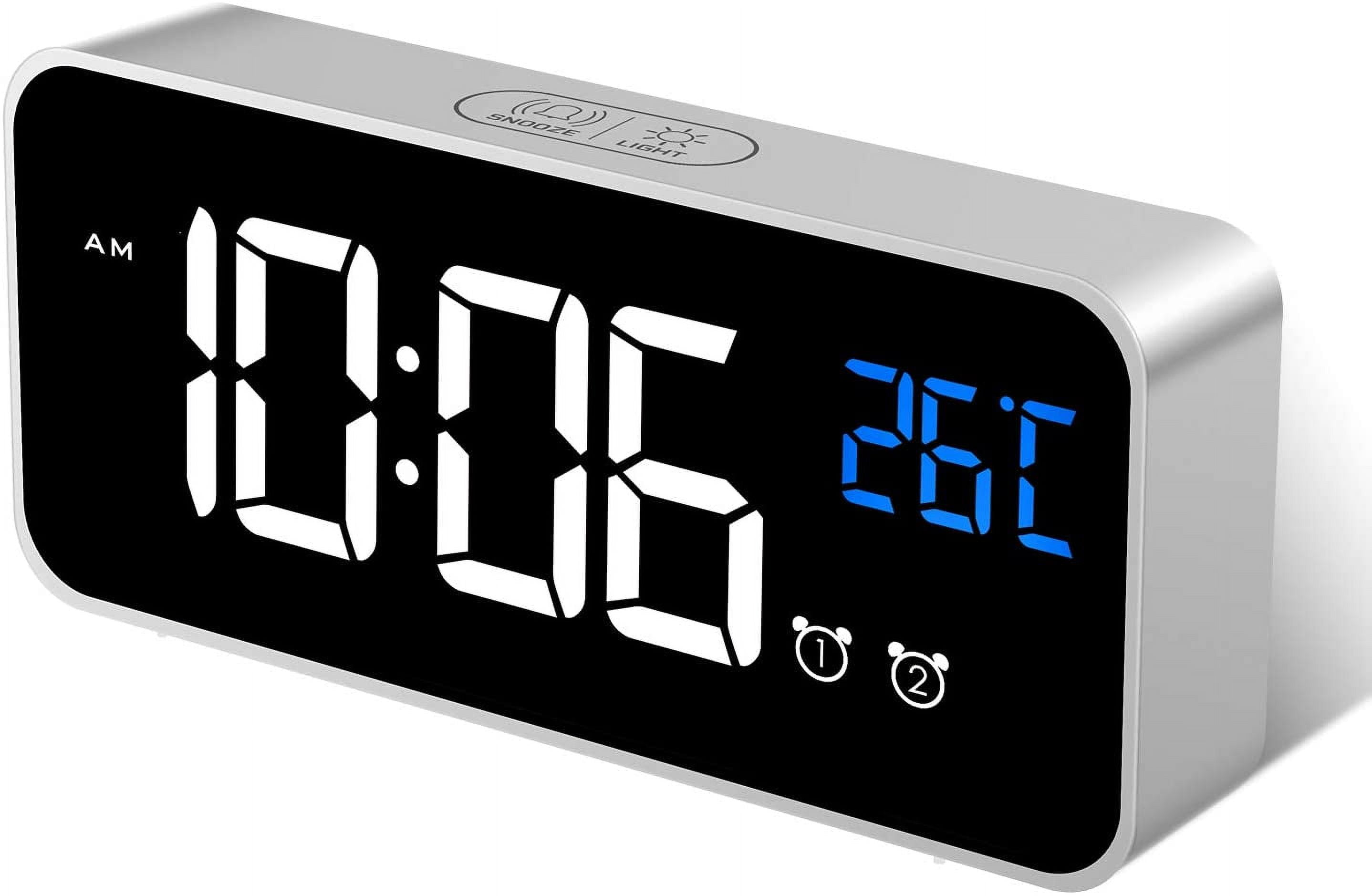 MuGu Silver, Digital Alarm Clock Morning Alarm Clock Large LED Mirror ...