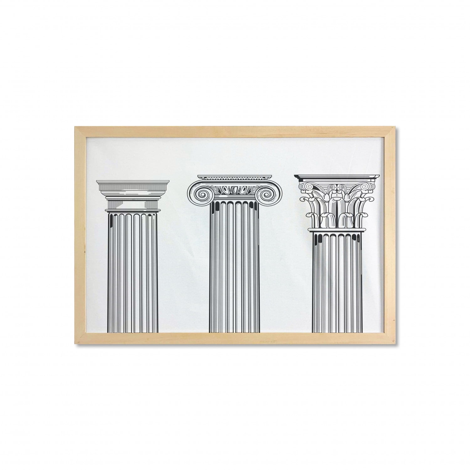Pillar Wall Art with Frame, Antique Theme Column Capitals Illustration ...