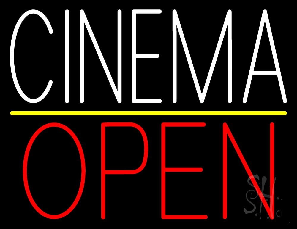 White Cinema Open LED Neon Sign 24" Tall x 31" Wide - inches Black ...