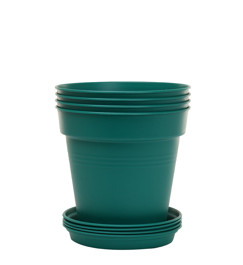 Mintra Plastic Home Garden Pots 4pk (15cm Round, Forest Green ...