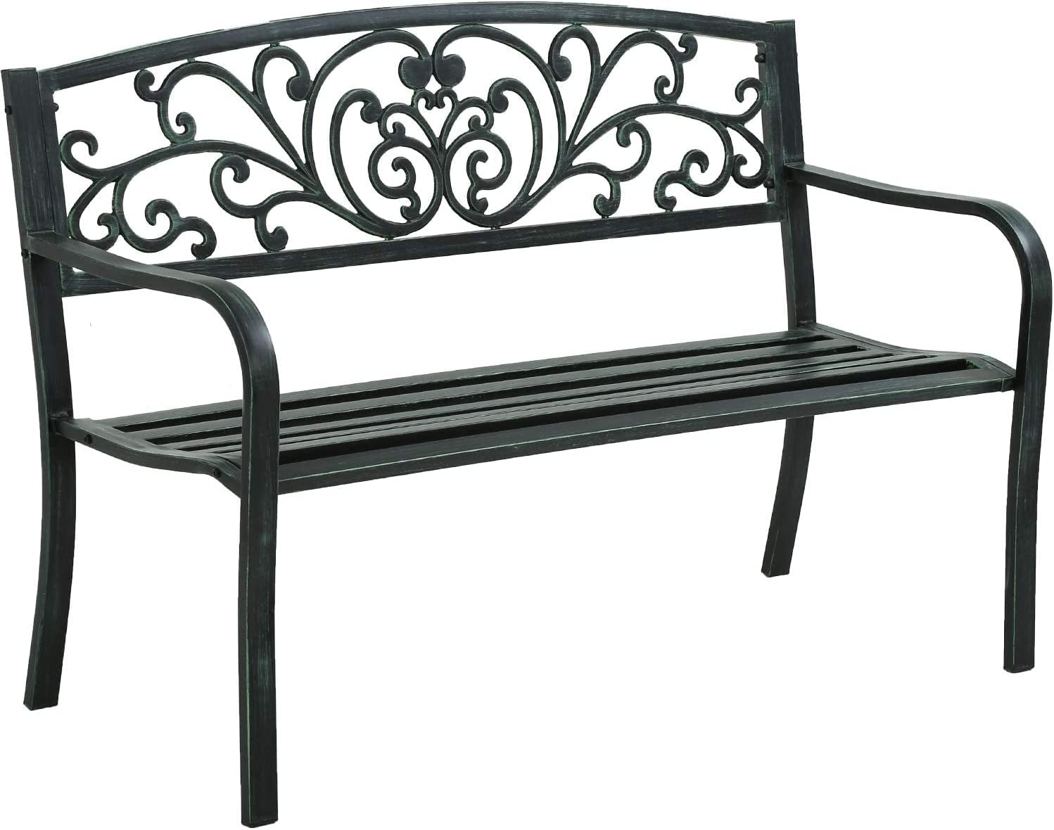 Outdoor Garden Bench Metal, Patio Park Bench with Armrests for Yard ...