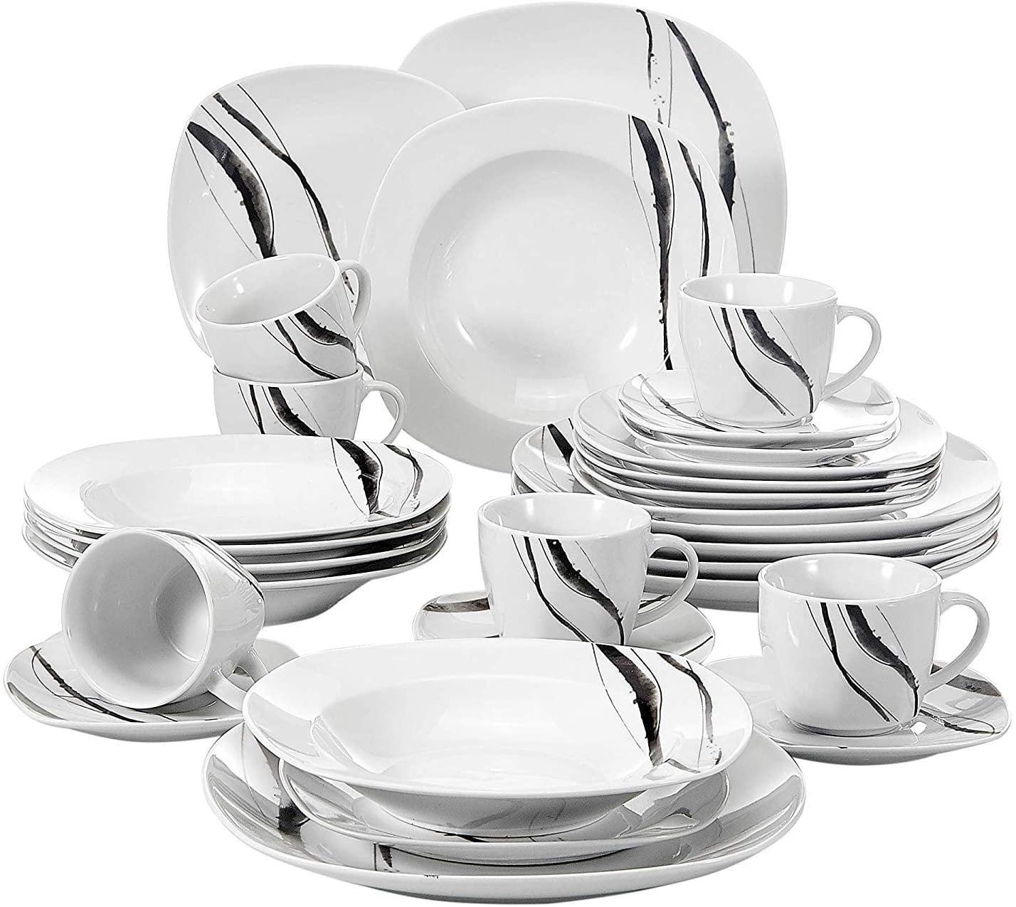 VEWEET 'Teresa' 30 pieces Porcelain Dinnerware Set Ivory White Dinner ...