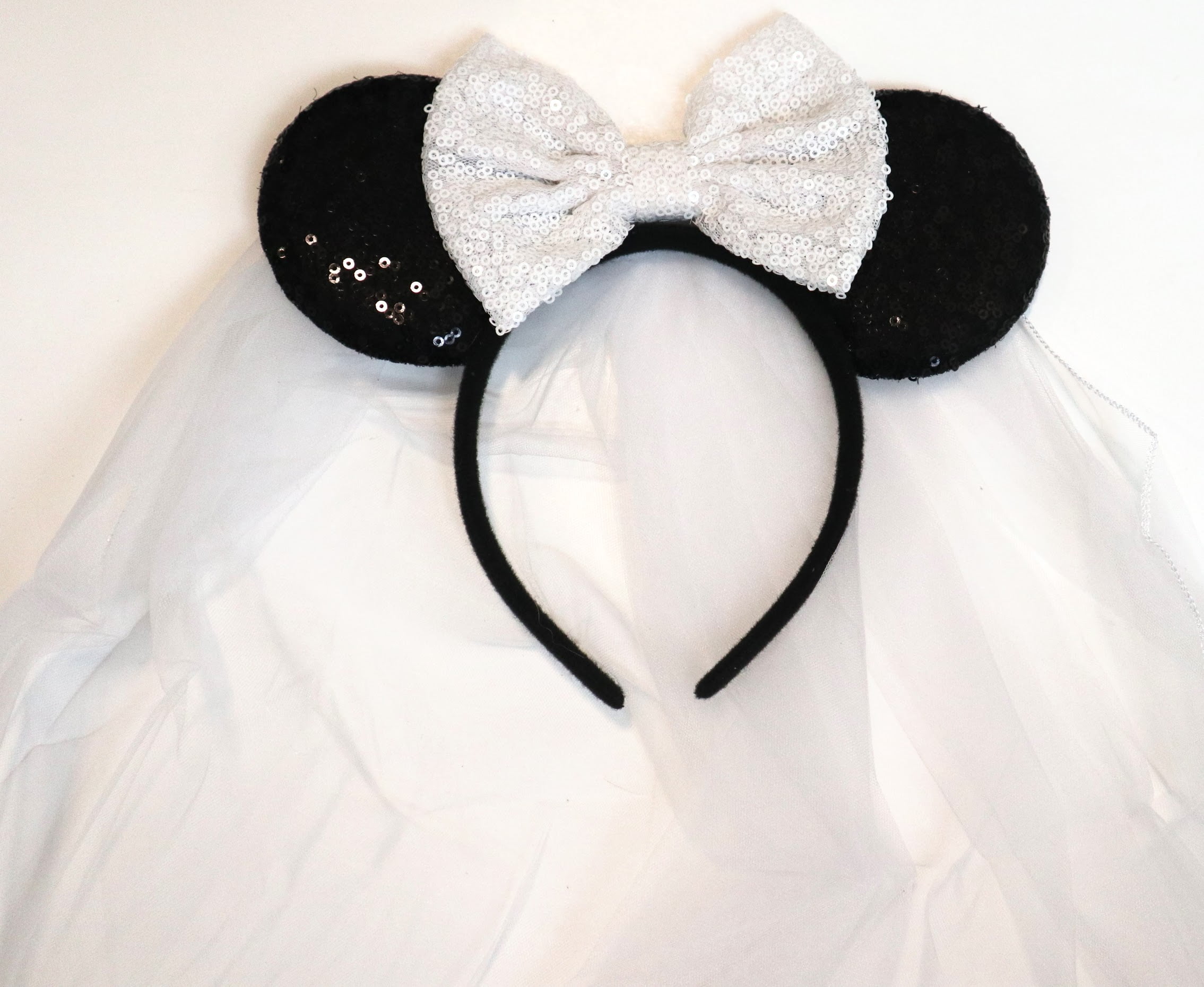 Bride Minnie Ears Headband, White Veil Bride Minnie Ears, Honeymoon ...