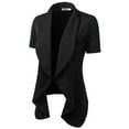 Doublju Women's Premium Basic Short Sleeve Open Front Draped Blazer ...