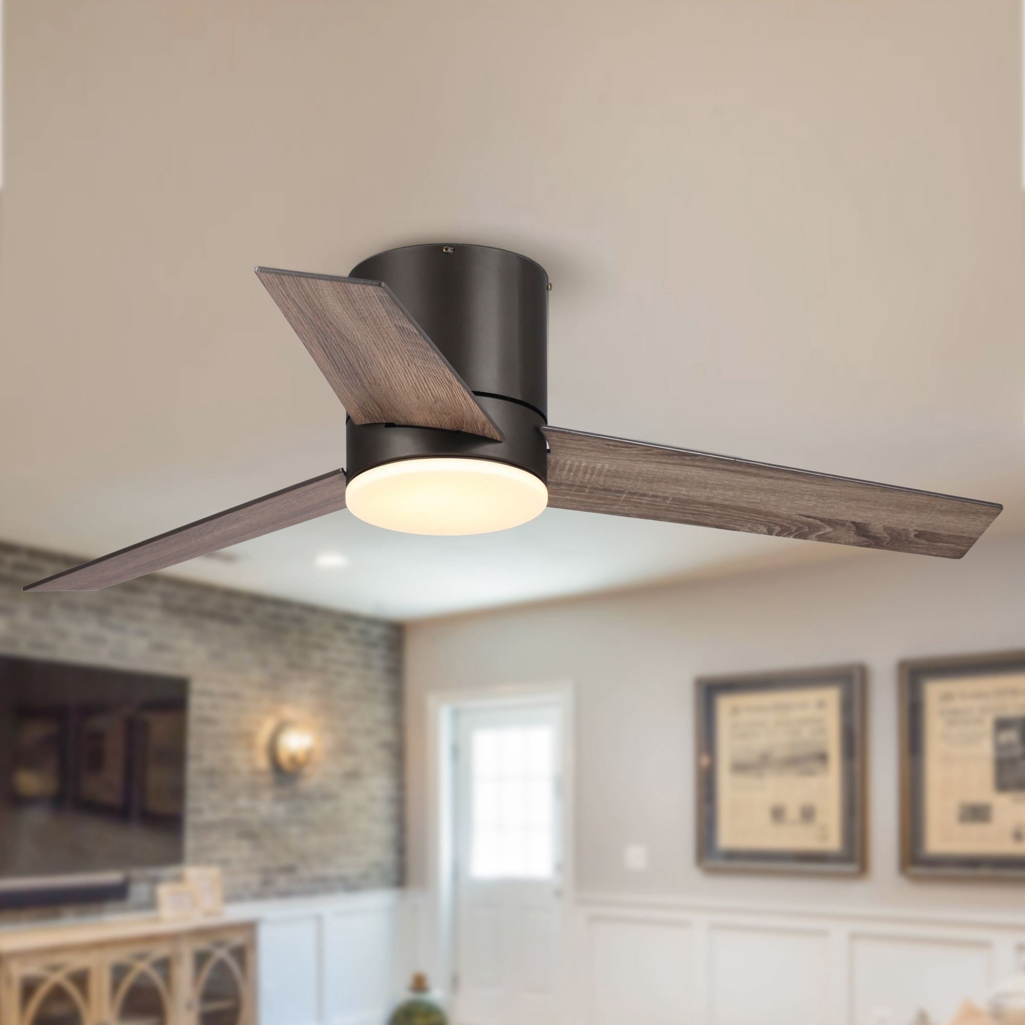 Parrot Uncle 48" Oil-rubbed Bronze LED Hugger/ Low Profile Ceiling Fan ...