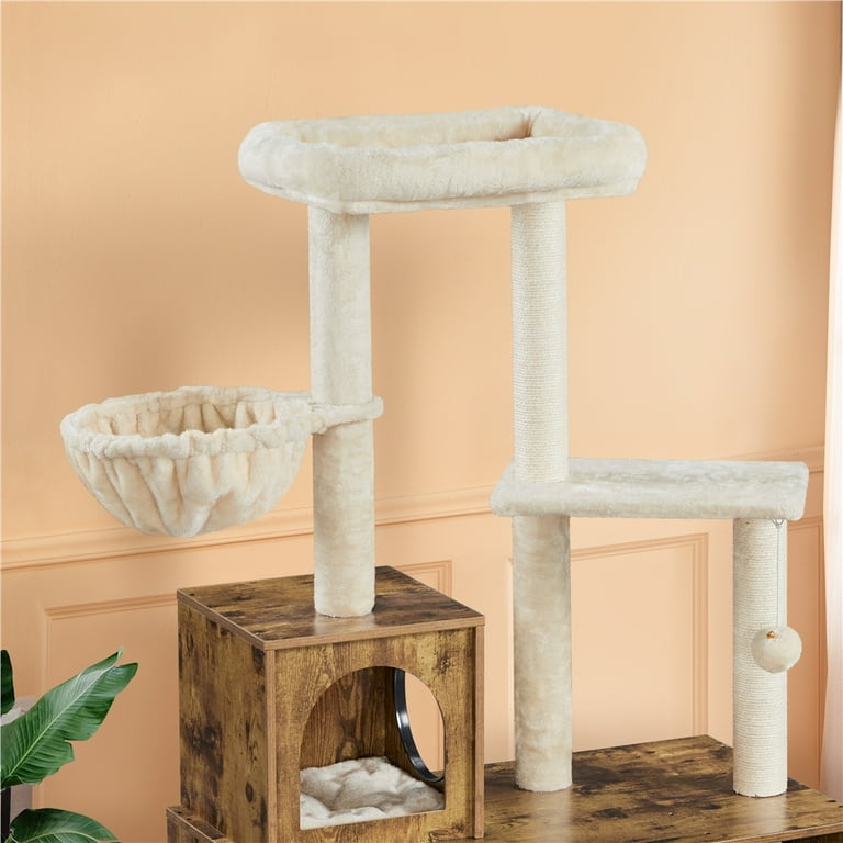 Modern Farmhouse Cat Furniture With Cat Tree & Feeding Station – 48 ...