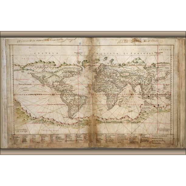 24"x36" Gallery Poster, map of the world 1630 - Walmart.com