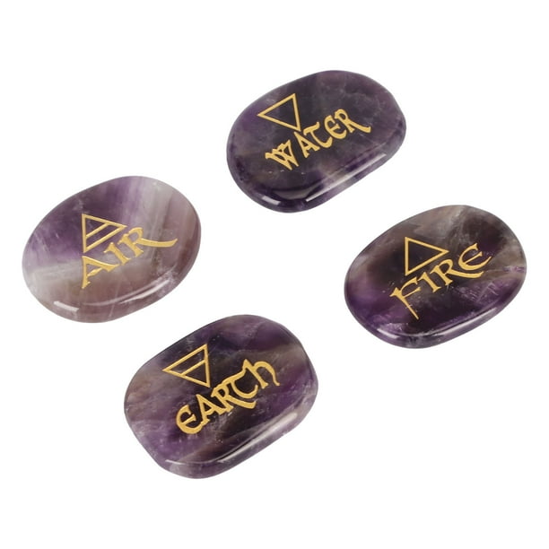 4 Elements Assorted Stones Engraved Triangular Symbols Earth Air Fire ...