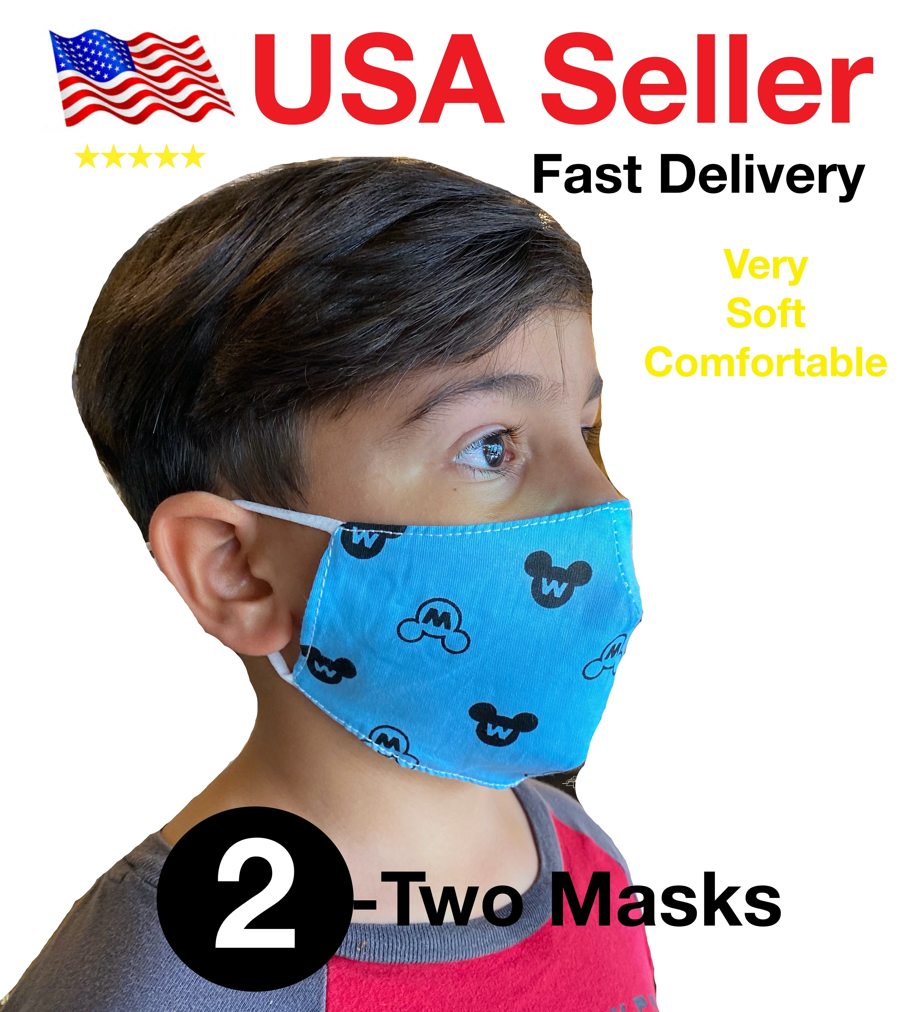 2 Packs Cotton Kids Face Mask Cloth Adjustable Washable Reusable 5 ...
