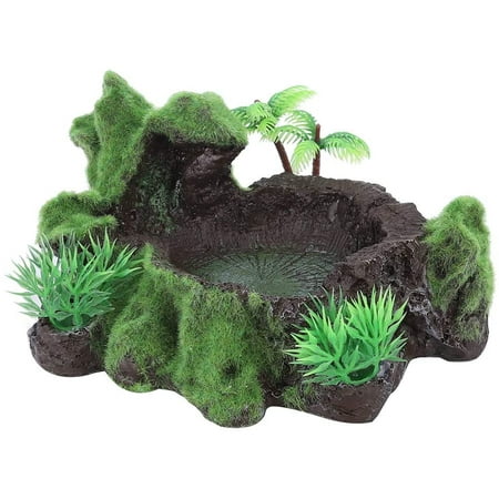 Reptile Food Water Feeder, Corner Resin Simulation Plants Pet Turtle ...