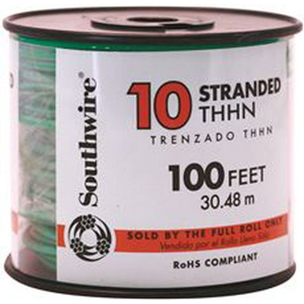 Southwire Simpull Thhn, 10 Gauge Thhn Stranded Wire, Green, 100 Ft. Per ...
