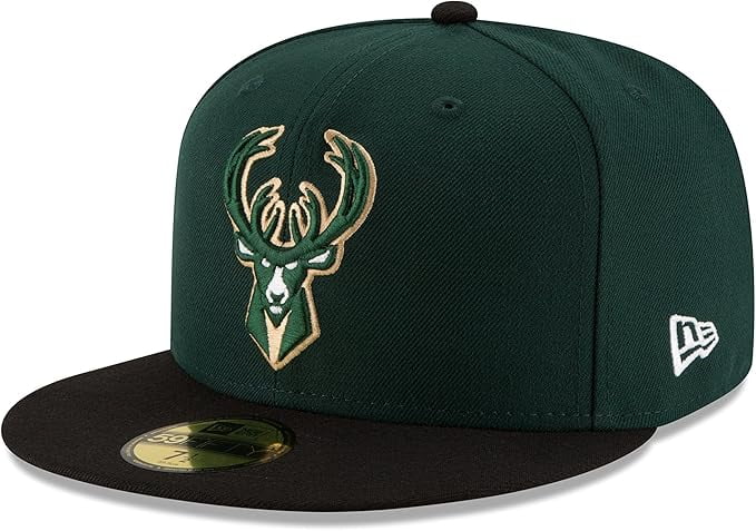 NBA cap featuring the Bucks' iconic deer head logo, fitted cap, green ...