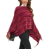 LELINTA Women's Tassel Ponchos Sweater Knitted Irregular Hem Poncho ...