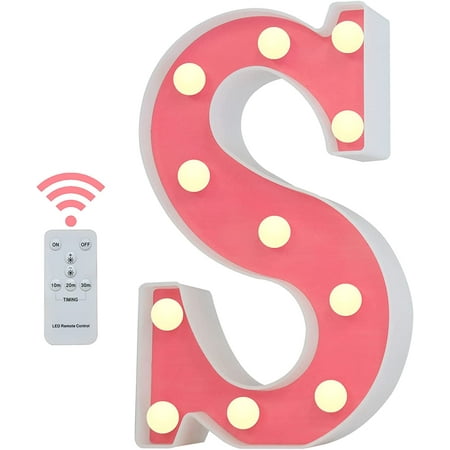 LED Marquee Pink Letter Lights 26 Alphabet Light Up Name Sign Remote ...