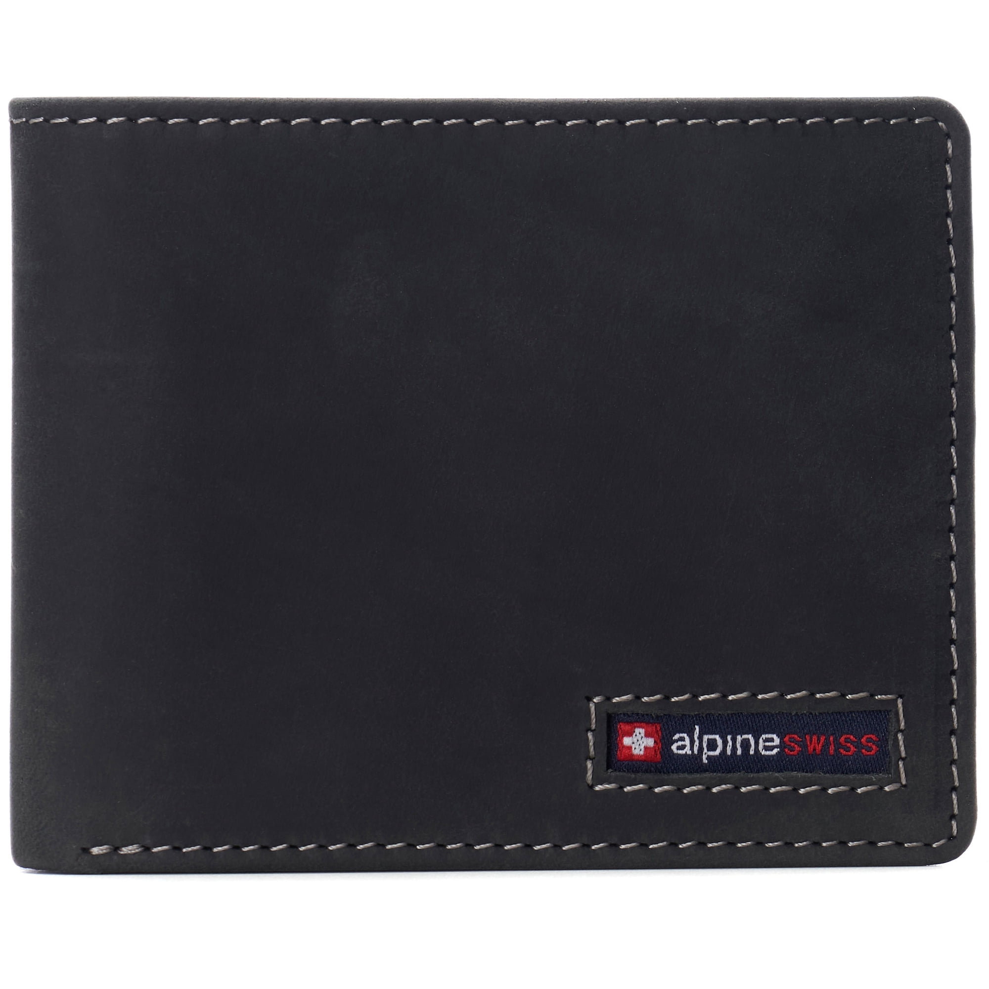 Alpine Swiss Mens Genuine Leather Passcase Bifold Wallet RFID Safe 2 ID ...