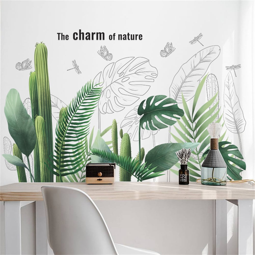 2 Sheets Tropical Plant Leaves Wall Stickers Wall Decal Mural for ...