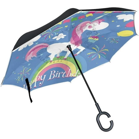 Unicorn Rainbow Happy Birthday Inverted Umbrella, Large Double Layer ...