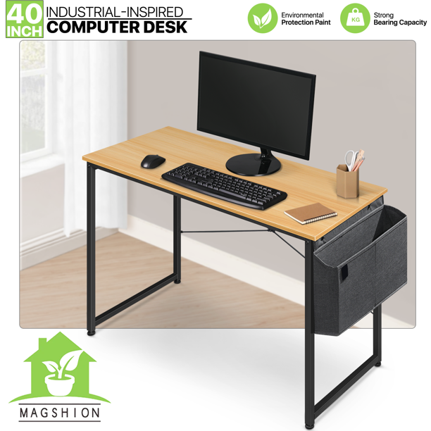 Magshion Modern Computer Desk, 40" Laptop Study Table with Storage Bag ...
