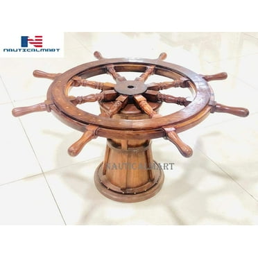 NauticalMart Ship Wheel Table 24" Glass Coffee Table Decorative ...