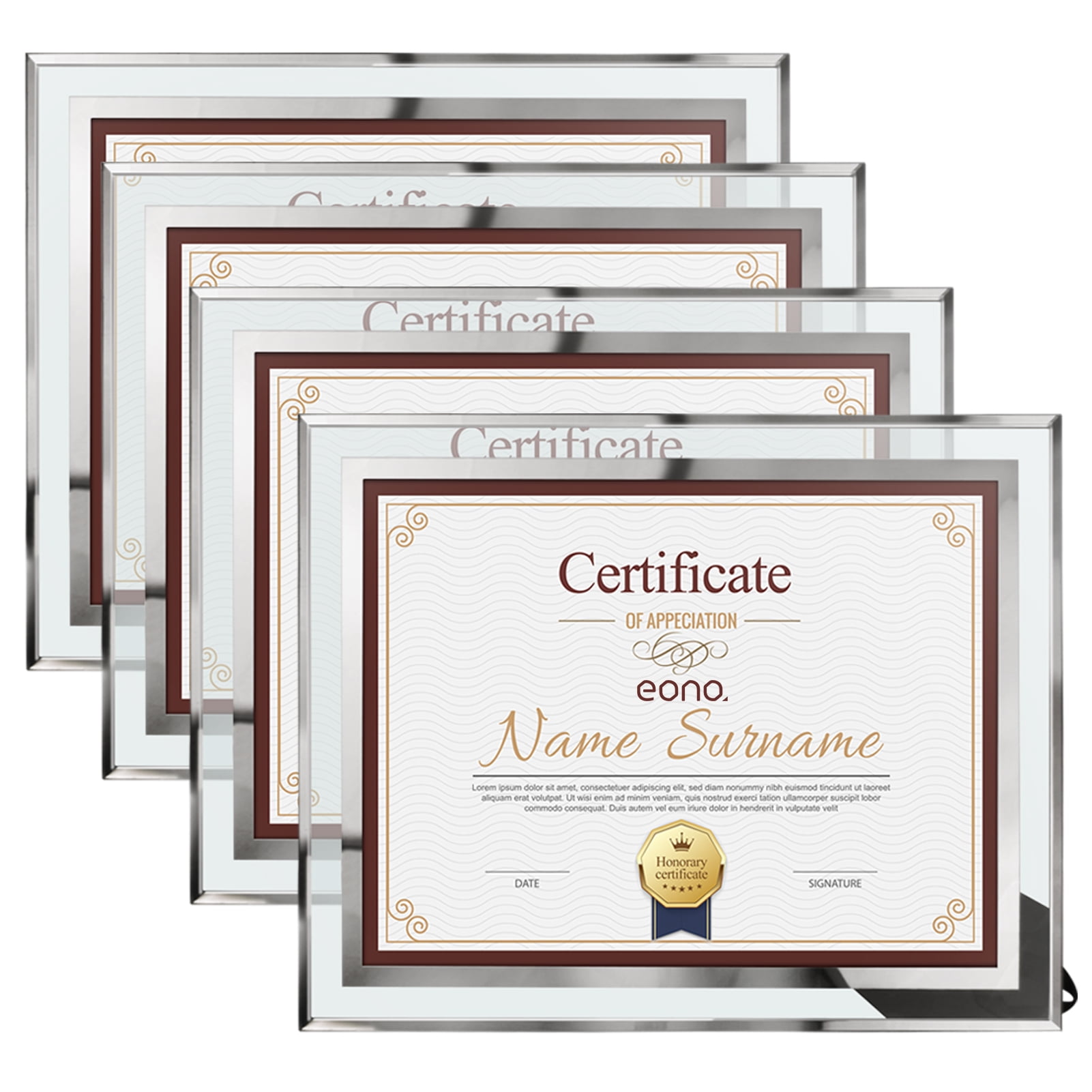 8.5 x 11 Picture Frame Set of 4, Silver Glass Photo Frames 8.5x11 for ...