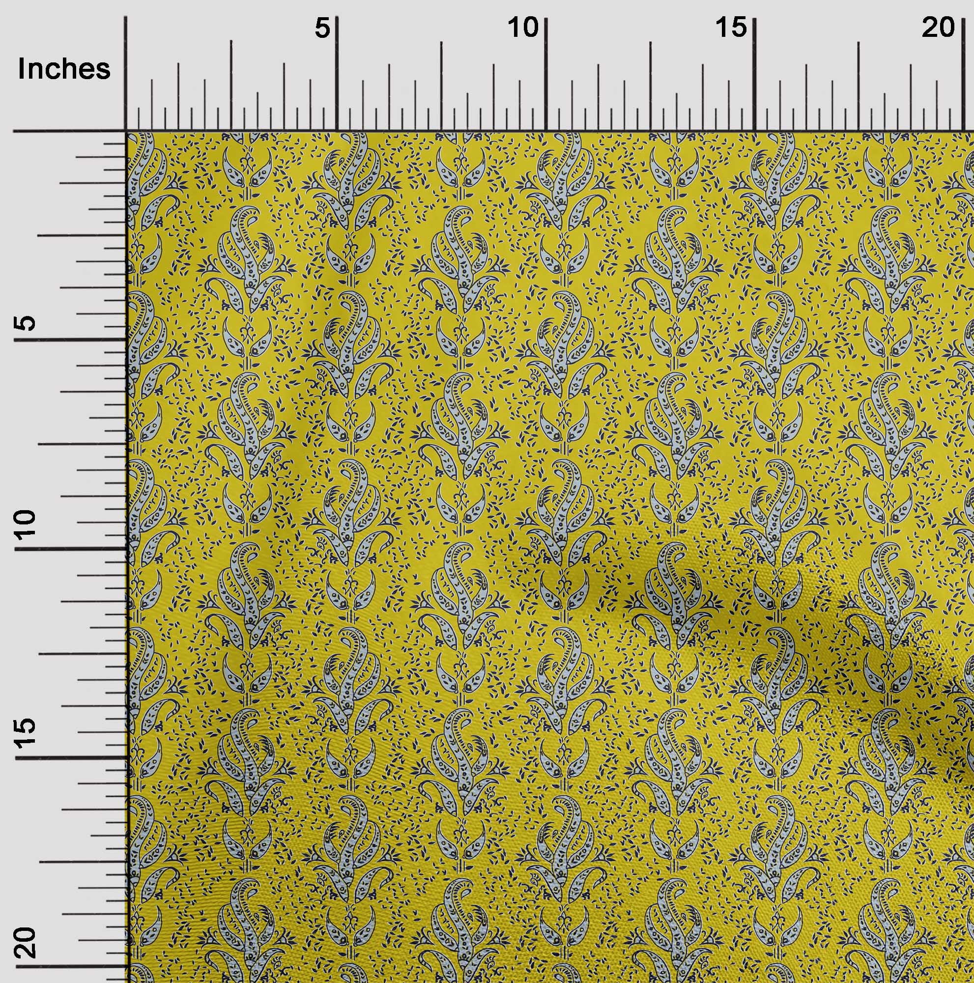 oneOone Silk Tabby Fabric Leaves Block Print Fabric By The Yard 42 Inch ...