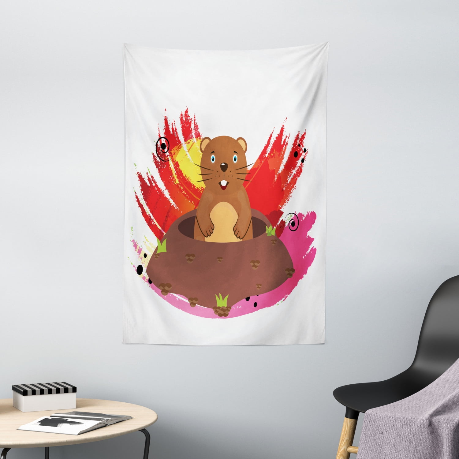 Groundhog Day Collection Tapestry, Winter and Spring Symbol Marmot in ...
