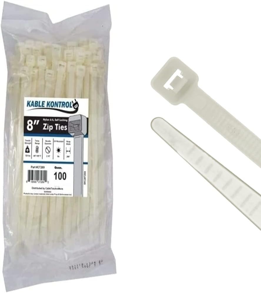 Kable Kontrol Clear Zip Ties - 8" Inch Long Heavy Duty - Natural Nylon ...