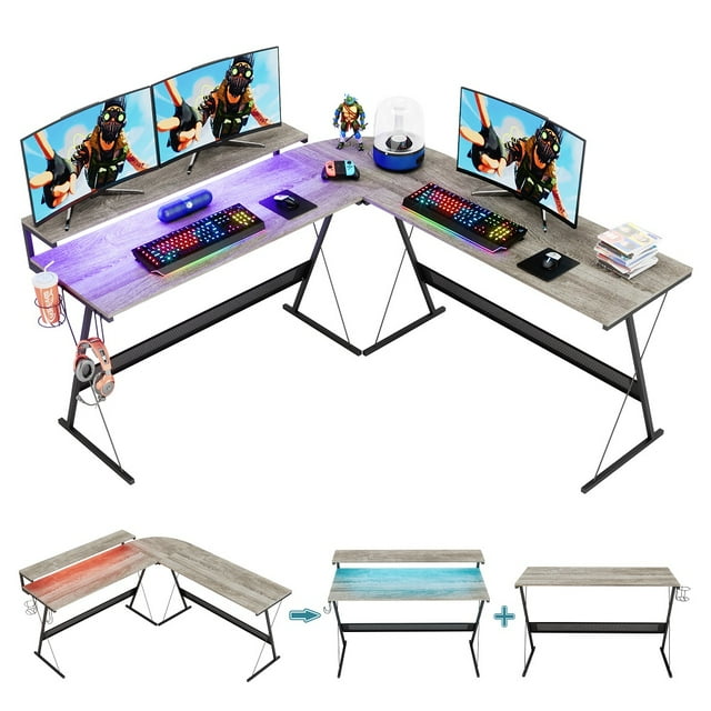 Bestier 65 inch Large L Shaped Gaming Computer Desk with Cup Holder ...