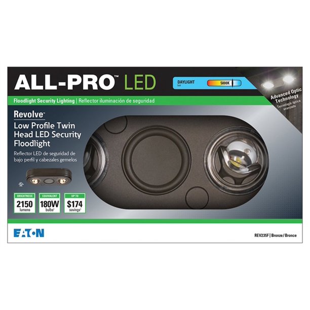 Eaton - All Pro Double LED Security Floodlight - Bronze Revolve Flood ...