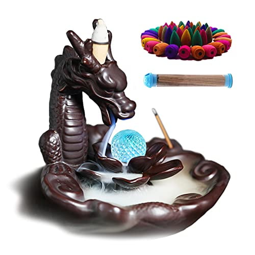 Dragon Incense Waterfall Burner with Multicolour Crystal Ball Ceramic ...