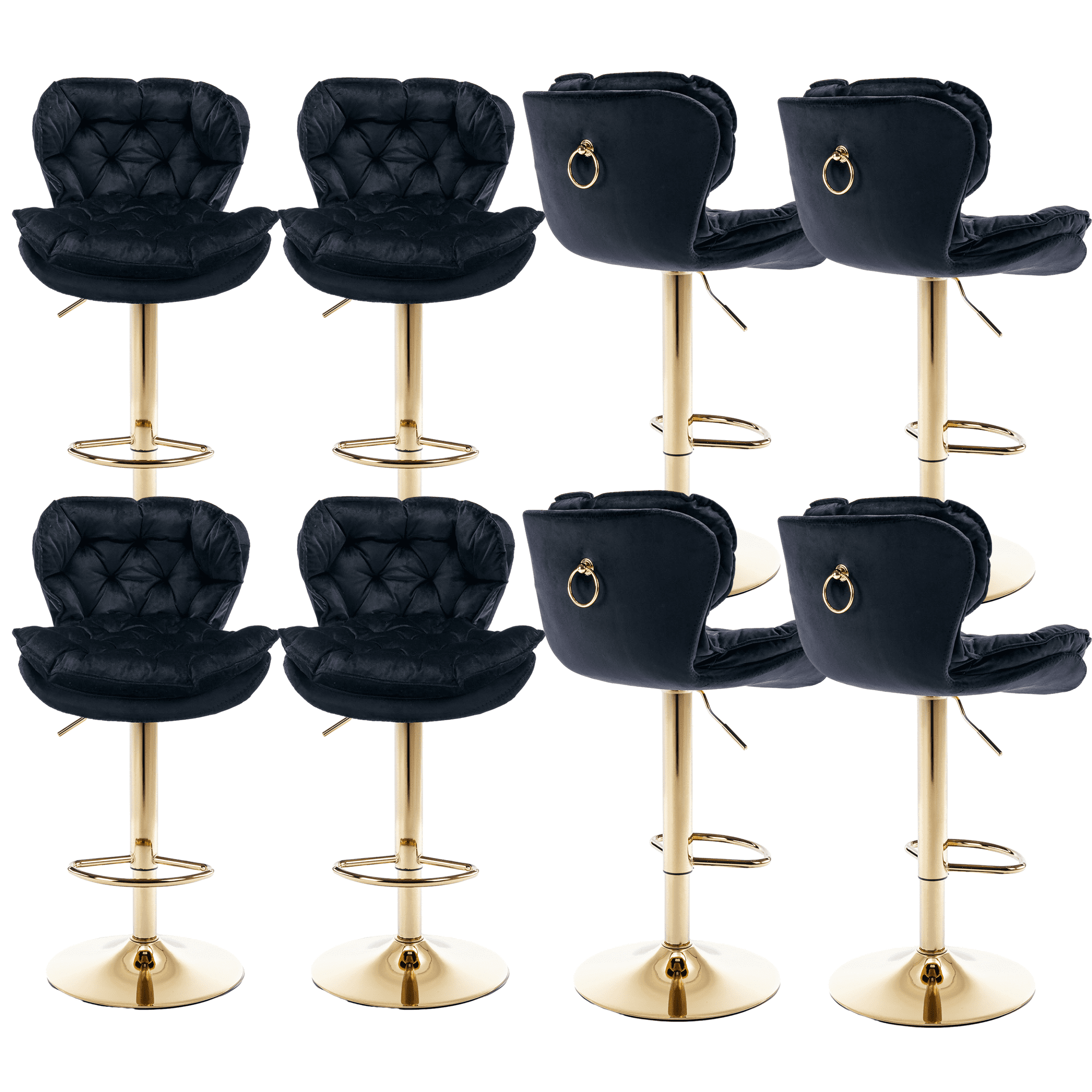 Swivel Kitchen High Bar Chairs with Golden Base Velvet Bar Stool Chair ...
