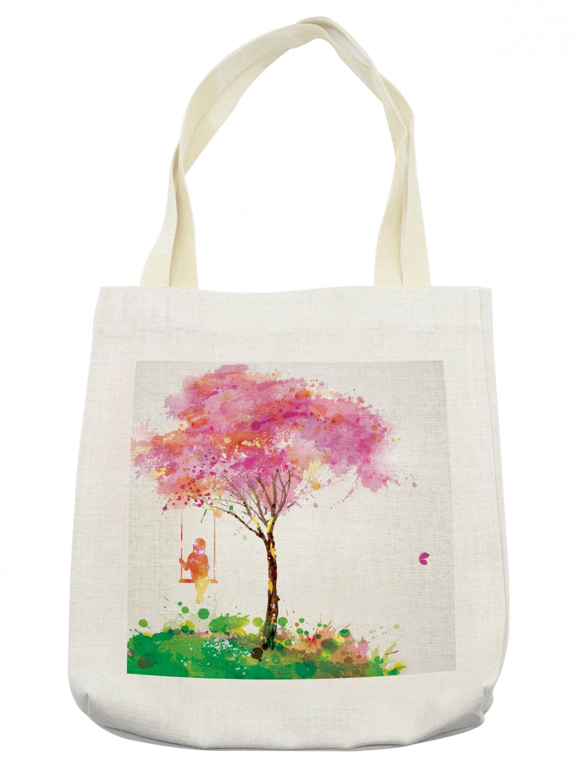 Spring Tote Bag, Spring Blossoming Tree and Dreaming Girl on Swing ...