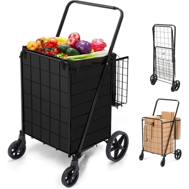 SEEKER Compact Folding Collapsible Adult Grocery Cart with Removable ...